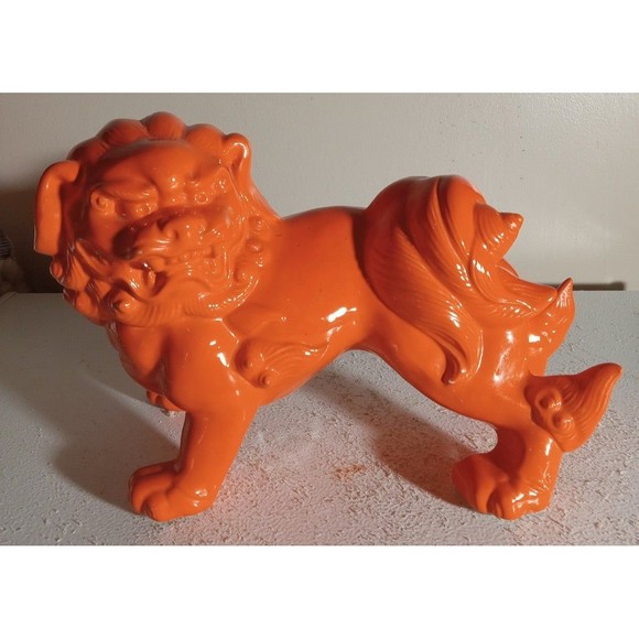 Art | Vintage Orange Asian Glazed Ceramic Foo Dog | Poshmark